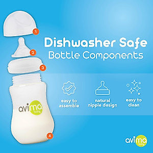 Avima Baby 9 oz Anti Colic Baby Bottles for Breastfed Babies - Medium Flow Nipples, Wide Neck Bottle, BPA Free - 3-6 Months, Stage 2 (Set of 3)
