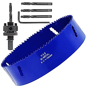 LANIAKEA 6.25 Hole Saw 6-1/4" Bi-Metal Hole Saw 159MM M42 Annular Hole Cutter HSS Variable Tooth Pitch Holesaw Set with Arbor Blue for Home DIYer