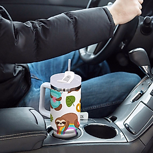 GOODOLD 40 oz Insulated Coffee Tumbler for Travel - Stainless Steel Mug with Handle and Straw Lid for Men and Women, Cute Sloth Leak Proof Travel Coffee Mug
