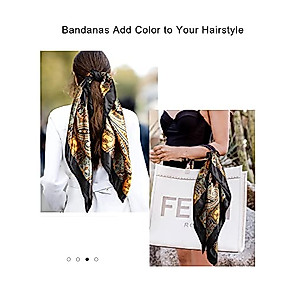 AWAYTR 35” Large Square Satin Head Scarf - 3Pcs Satin Hair Scarves Silk Bandana Scarf Beach Headscarf Silk Feeling Scarf for Women Hair Wrap Neck Scarf Cashew(Camel/Black/Beige)