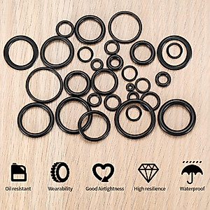 O Ring Assortment Kit, 360 Pcs Rubber Washer Orings, 24 Sizes Pressure Washer O Ring Kit for Faucet, Hose, Automotive, Air Gas Plumbing Sealing Repair O Rings, Black
