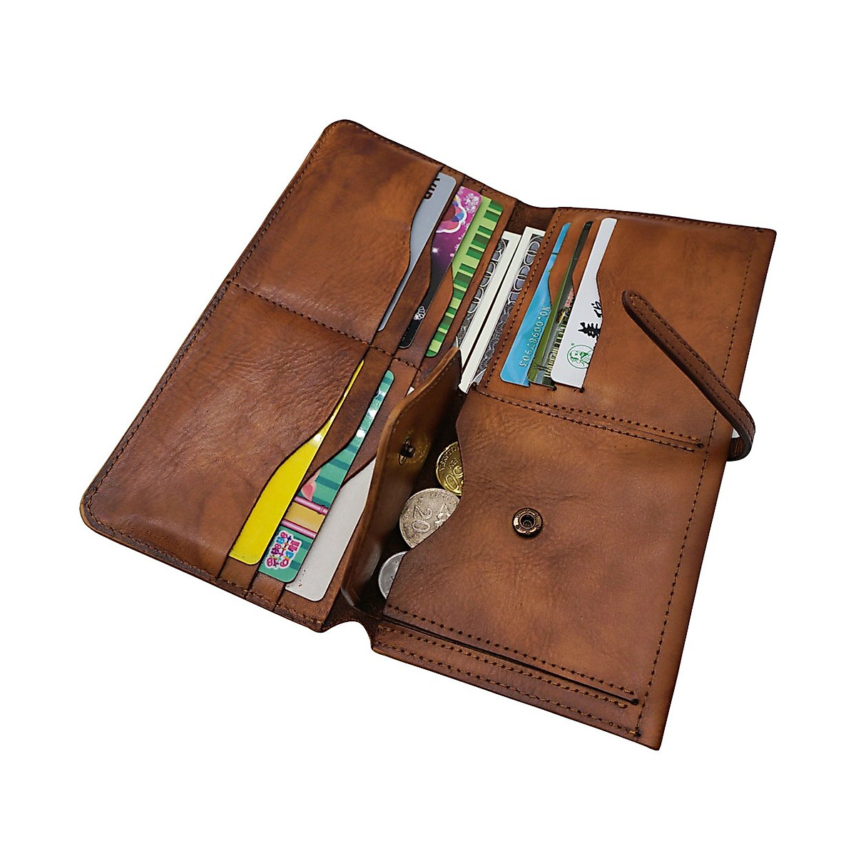 LETEULO Wallets for Women Genuine Leather Card Organizer Dip Dye Coin Purse Ladies Ultrathin Wallets (Brown)