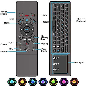 ILEBYGO Air Mouse for Android tv Box, Rechargeable Mini Wireless Keyboard and Air Remote Control Touchpad with RGB Backlit T6 for Android TV Box, PC, Projector, HTPC etc.