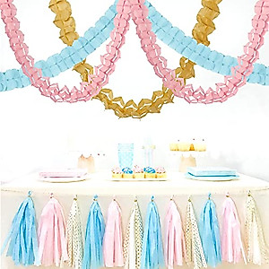 Blue-Pink Gold Party-Decorations Streamers Garland - 12pcs Gender Reveal Ideas 4-Leaf Clover Paper Streamer Wedding Birthday Bachelorette Engagement Baby Shower Supplies Banners Ouruola