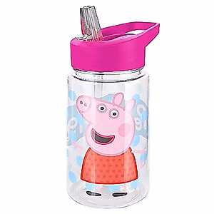 LOGOVISION Peppa Pig Kids Tritan Plastic Water Bottle with Straw Lid and Handle, Reusable Tumbler for Toddlers, Unisex for Girls and Boys, 12oz, Big Peppa