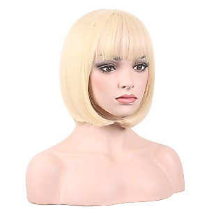 WildCos Short 12 Inches Straight Synthetic Cosplay Wig for Women (blonde)
