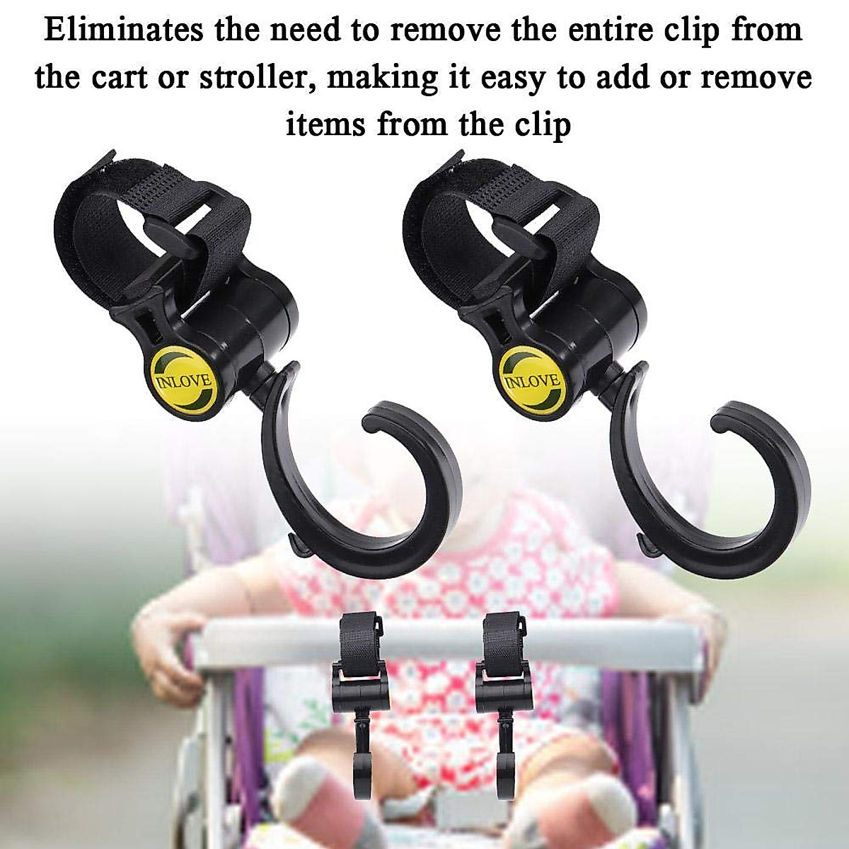 Baby Stroller Hooks, 2 PCS 360°Multi Purpose Hanger Suspension Bag Clip Organizer Accessories for Baby Travel Walking Shopping