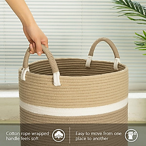 OIAHOMY Cotton Rope Basket 15.8" x 15.8" x 13.8"-Woven Blanket Basket, Baby Laundry Basket, Nursery Kids Toy Storage Organizer,Yellow & Yellow