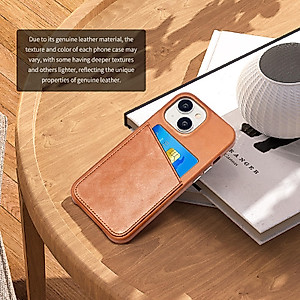 LUCKYCOIN Genuine Leather Wallet Phone Case for iPhone 13 Mini, Phone Purse with Credit Card Holder, Compatible with iPhone 13 Mini,Metal Button Bumper Protective Shockproof Cover TAN