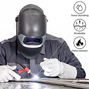 Janmercy 2pcs Welding Caps for Men Flame Resistant Cotton Welding Hat Welder Caps Mesh Inside Liner Elastic Low Crown (Black Gray)