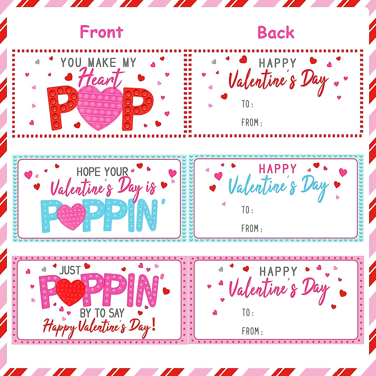 Valentines Day Gifts for Kids - 24 Pack Valentines Cards with Heart POP Bracelets - Sensory Fidget Toys Valentine for School Classroom Gift Exchange Party Favors Supplies for Toddlers Girls Boys