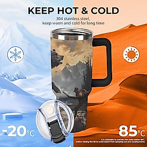 Bear Hunting Insulated Tumblers with Handle Stainless Steel Coffee Mug Funny Travel Cup with Lid Straw 40oz