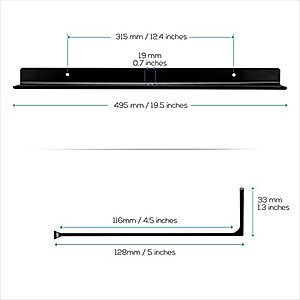 BRAINWAVZ 19.5" Floating Metal Wall Shelf for Books, Organizer, Speakers, Plants, Cameras, Books, Decor Display, Storage, Routers & More Wide Universal Holder Shelf (Black)