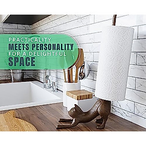 Yoga Cat Decorative Paper Towel Holder or Toilet Paper Holder by Comfify - Adorable “Downward Dog” Pose Kitty- Cast Iron Paper Towel Stand - Antiqued Cast Iron Storage - Multiple uses - 19” Tall.