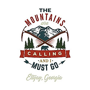 Ellijay, Georgia, The Mountains are Calling, Bear and Mountains, Contour (Canvas Deluxe Tote Bag, Faux Leather Handles & Zip Pocket)