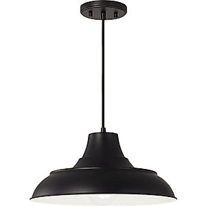 Capital Lighting 342111MB Jones Urban/Industrial Black Metal Shade with White Interior Pendant Light Fixture, 1-Light 100 Watt, 8" H x 15" W, Matte Black