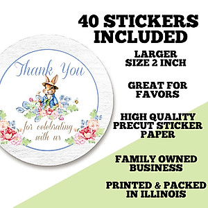 Little Rabbit Themed Birthday Thank You Sticker Labels for Kids, 40 2" Party Circle Stickers by AmandaCreation, Great for Party Favors, Envelope Seals & Goodie Bags
