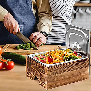 Frcctre Kitchen Compost Bin, 2.1 Gallon Countertop Compost Bin with Lid and Pinewood Box, Smell Proof and Rust Proof Stainless Steel Insert, Indoor Large Compost Bin Kitchen Counter