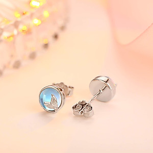 Mermaid Tail Moonstone Stud Earrings Jewelry Gifts 925 Sterling Silver Ocean Sea Whale’s Tail Earrings Moonstone Fishtail Stud Earrings for Women