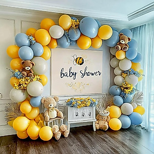 Blue Yellow Balloon Garland Double Stuffed Latex White Sand Balloons Dusty Blue Yellow White Balloon Arch Kit for Baby Shower Wedding Birthday Gender Reveal Party Decorations
