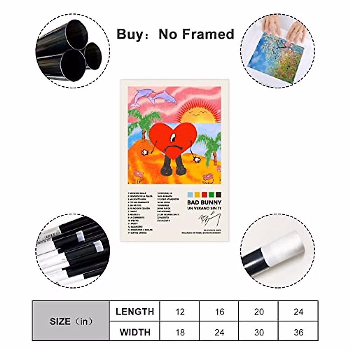 Bad Poster Bunny Un Verano Sin Ti Music Album Cover Signed Limited Edition Poster Canvas Poster Wall Art Decor Print Picture Paintings for Living Room Bedroom Decoration Unframe:12x18inch(30x45cm)