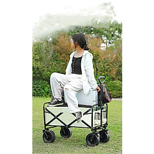 LAHTI Outdoor All-Terrain Folding Wagon, Collapsible Wagon with Adjustable Handle for Camping, Sports, Shopping Classic(White)/Wheels5inch