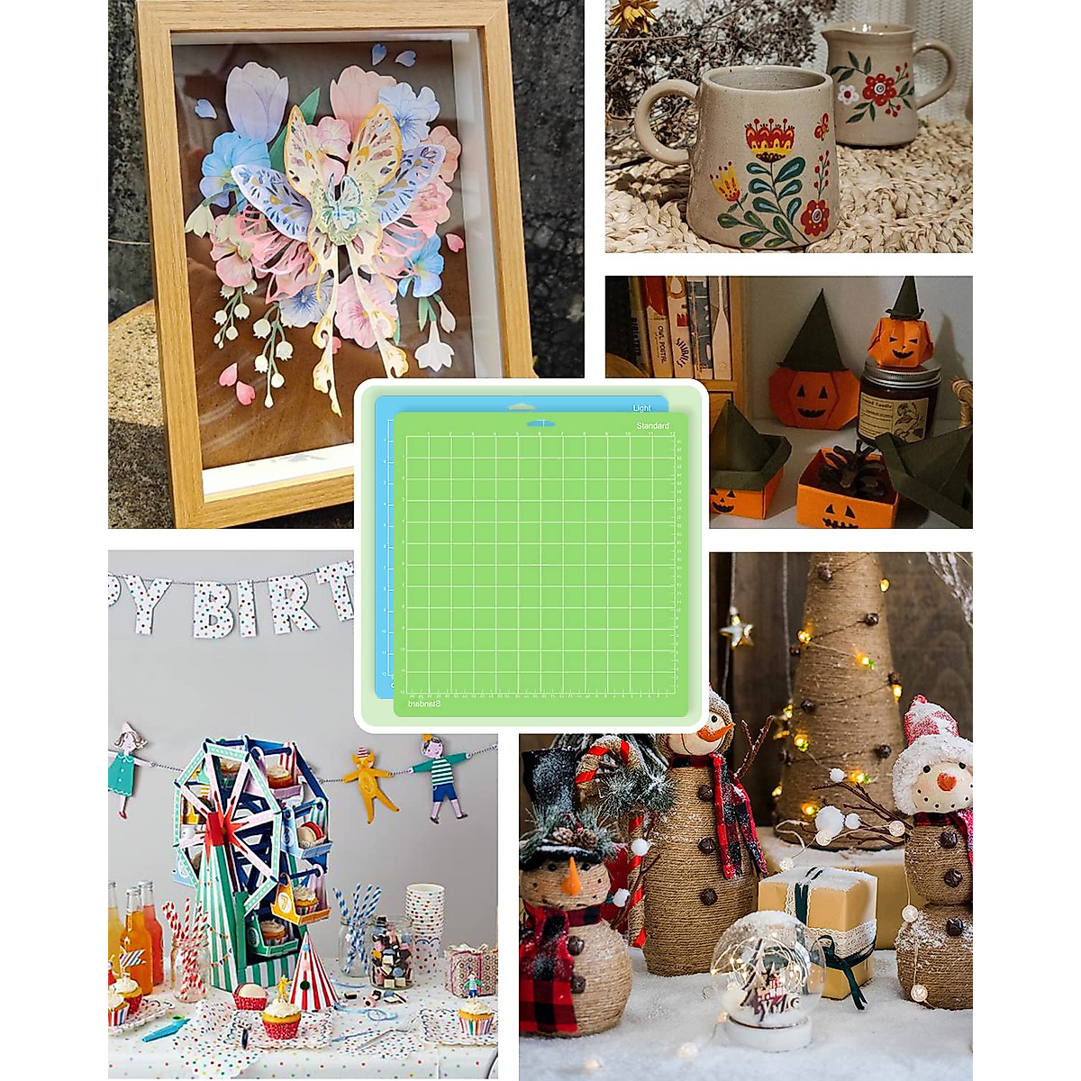 Colemoly 12x12 Cutting Mat 9 Pack Variety for Cricut Maker 3/Maker/Explore 3/Air 2/Air/One 2 Pack Mats Scrapers Sticky Cricket Cut Card Non-Slip Replacement Accessories Standard Light Strong Frabic