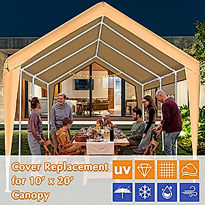 MARVOWARE 10x20 Car Canopy Replacement Carport Tarp Cover with Fabric Pole Skirts Ball Bungees for Tent Top Garage Boat Shelter(Only Tarp Cover) Carpas para Carros(Sólo Hule)