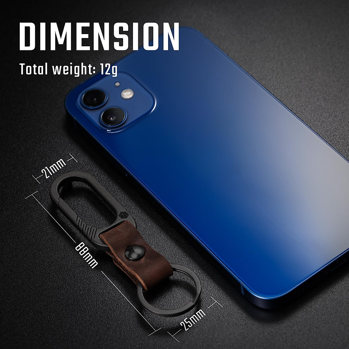 KeyUnity KM02BK Titanium Belt Clip Carabiner Leather Keychain Holder with Removable Stainless Steel Key Ring (Black)