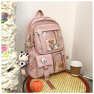 Dearsee Kawaii Backpack with Cute Pin Accessories Plush Pendant Kawaii Backpack Cute Aesthetic Backpack