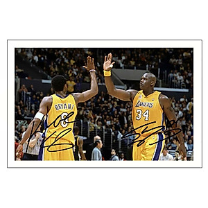 Kobe Bryant & Shaquille O'Neal Signed 6X4 Inch Photo Print Pre Printed Signature Basketball Autograph Gift
