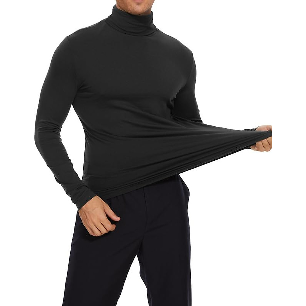 SIMIYA Mens Turtleneck Long Sleeve Shirts, Slim Fit Thermal Turtleneck for Men Basic Lightweight Thermal Underwear Top Black