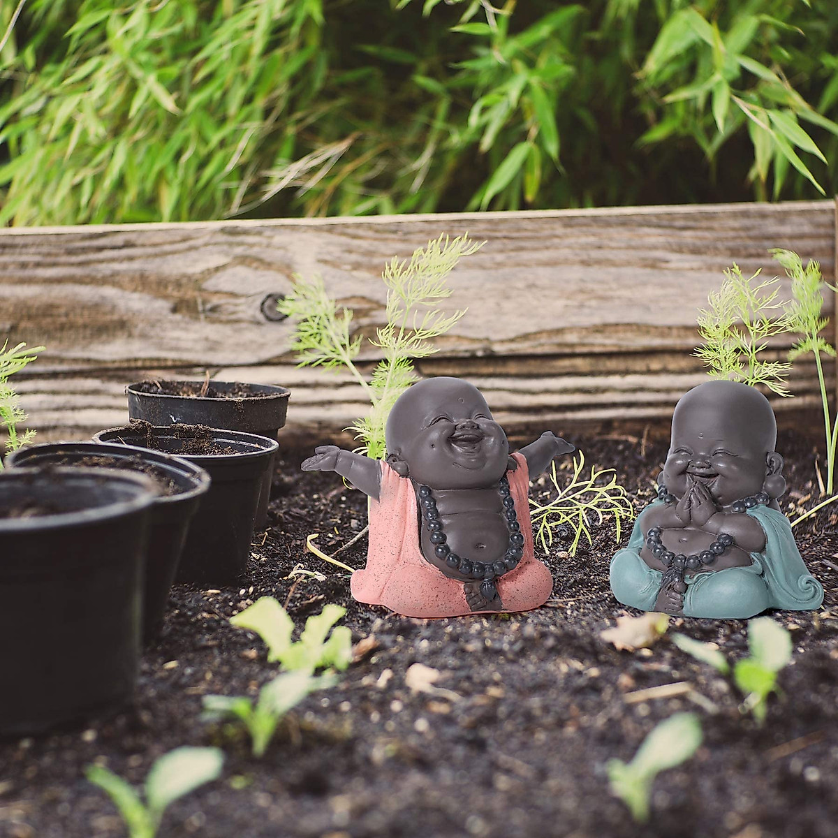 WGFKVAS 2 Pcs Buddha Statue, Laughing Buddha Smiling Little Buddha Ceramic Buda Statue Little Monk Figurine Cute Baby Buddha for Home Office Car Decors Gift Crafts and Arts