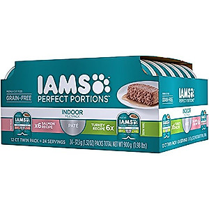Iams Premium Cat Food Grain Free Perfect PORTIONS Indoor Multi Pack 6- (12-Servings) Salmon Recipe, 6- (12-Servings) Turkey Recipe
