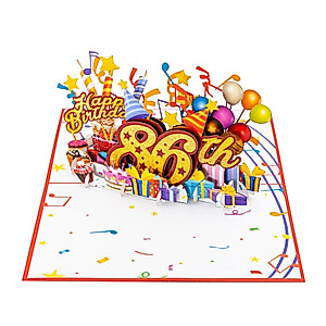 iGifts And Cards Happy 86th Red Birthday 3D Pop Up Greeting Card – Awesome 86 Birthday Card For Woman, Man, Happy Eighty Six Birthday Gift For Mom, Dad, Best Wife, Husband Unique Present, 5" X 7"