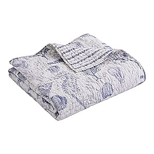Levtex Home - Tahiti - Quilted Throw - 50x60in. - Coastal - Blue, Grey and White - Reversible Pattern - Cotton Fabric