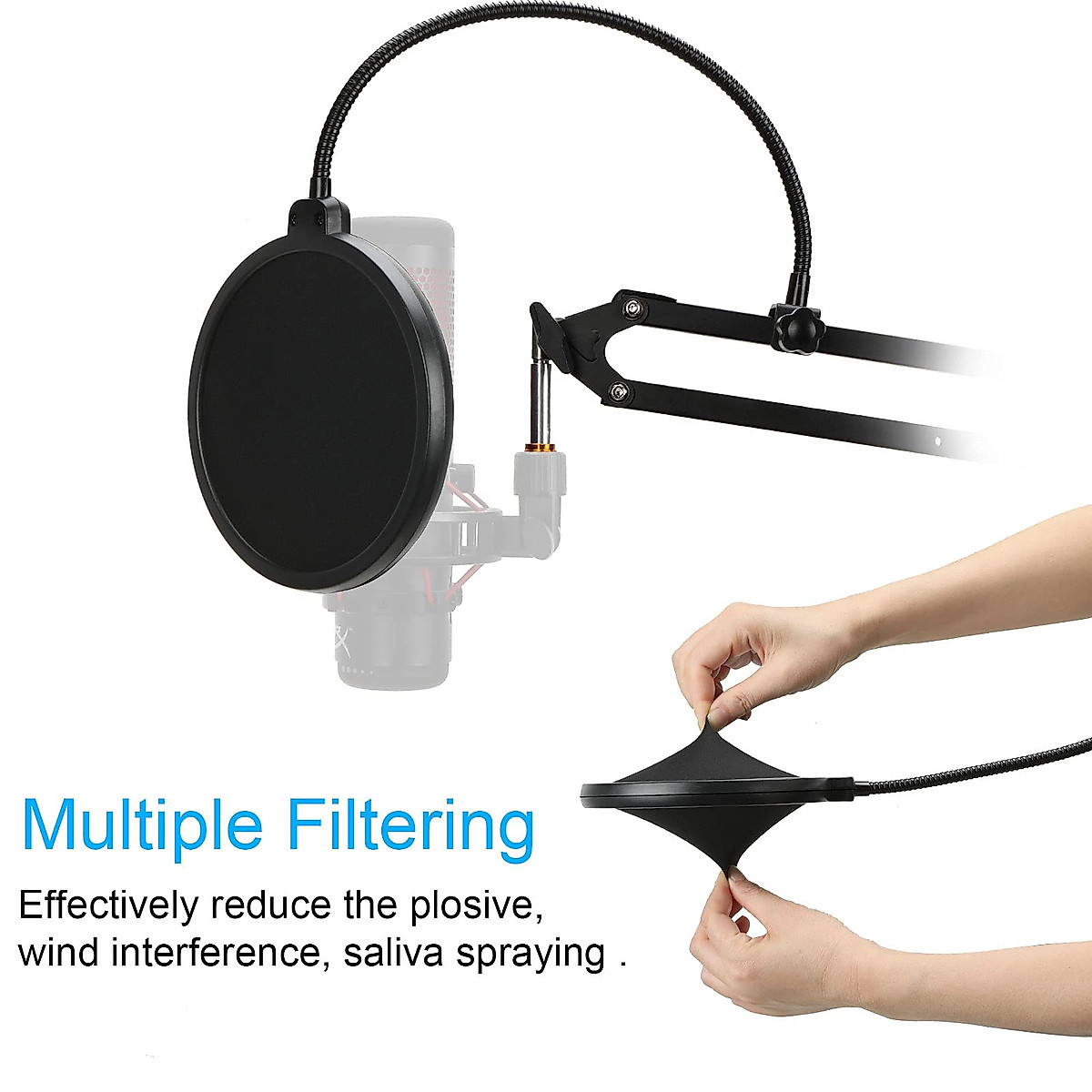 Quadcast Mic Boom Arm with Pop Filter - Advanced Microphone Arm Compatible with HyperX QuadCast Microphone, Professional Adjustable Scissor Microphone Stand by YOUSHARES