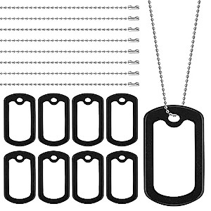 Prasacco 8 Pack Dog Tag Silencer, Silicone Black Dog Tags with 8 Chains Black Army Dog Tags Silencers Military Rubber ID Tag Protector to Reduce Noise and Protect Tag(5.2 * 3.1cm/2.1 * 1.2Inchs)