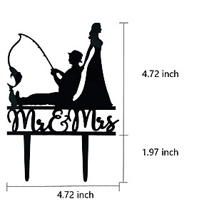 YzYbuaego Black Fishing Wedding Cake Topper, Mr & Mrs Wedding Cake Topper, Fishing Theme Wedding/Engagement/Bridal Shower/Anniversary Cake Decoration