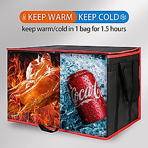 Bodaon Insulated Food Delivery Bag for Hot and Cold Meal, XXX-Large, Grocery Tote Insulation Bag for Catering, Pizza Warmer, Insulated Grocery Bags, Cooler Bag, Black with Red Edge, 1-Pack