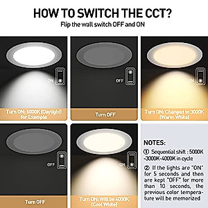 Rollin Light 6 Pack 6 Inch Canless LED Recessed Lighting, 3CCT Switched via Wall Switch, Ultra-Thin 12W 1100LM Dimmable Retrofit Recessed Downlight Wafer Light for Ceiling Soffits