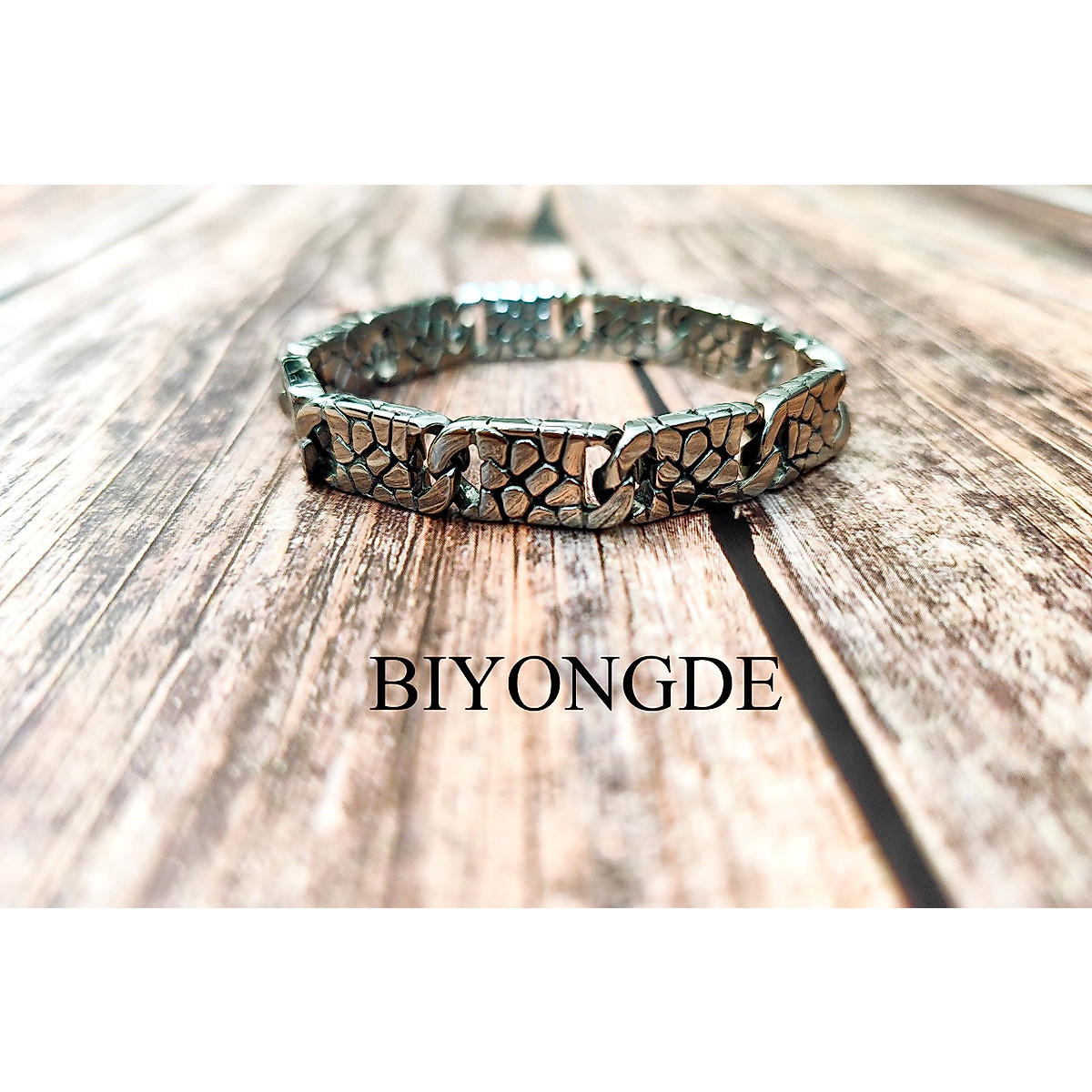 BIYONGDE Stainless Steel Leopard Print Pattern Link Chain Bangle Bracelet, Mens Womens, Punk Rock Timeless Style
