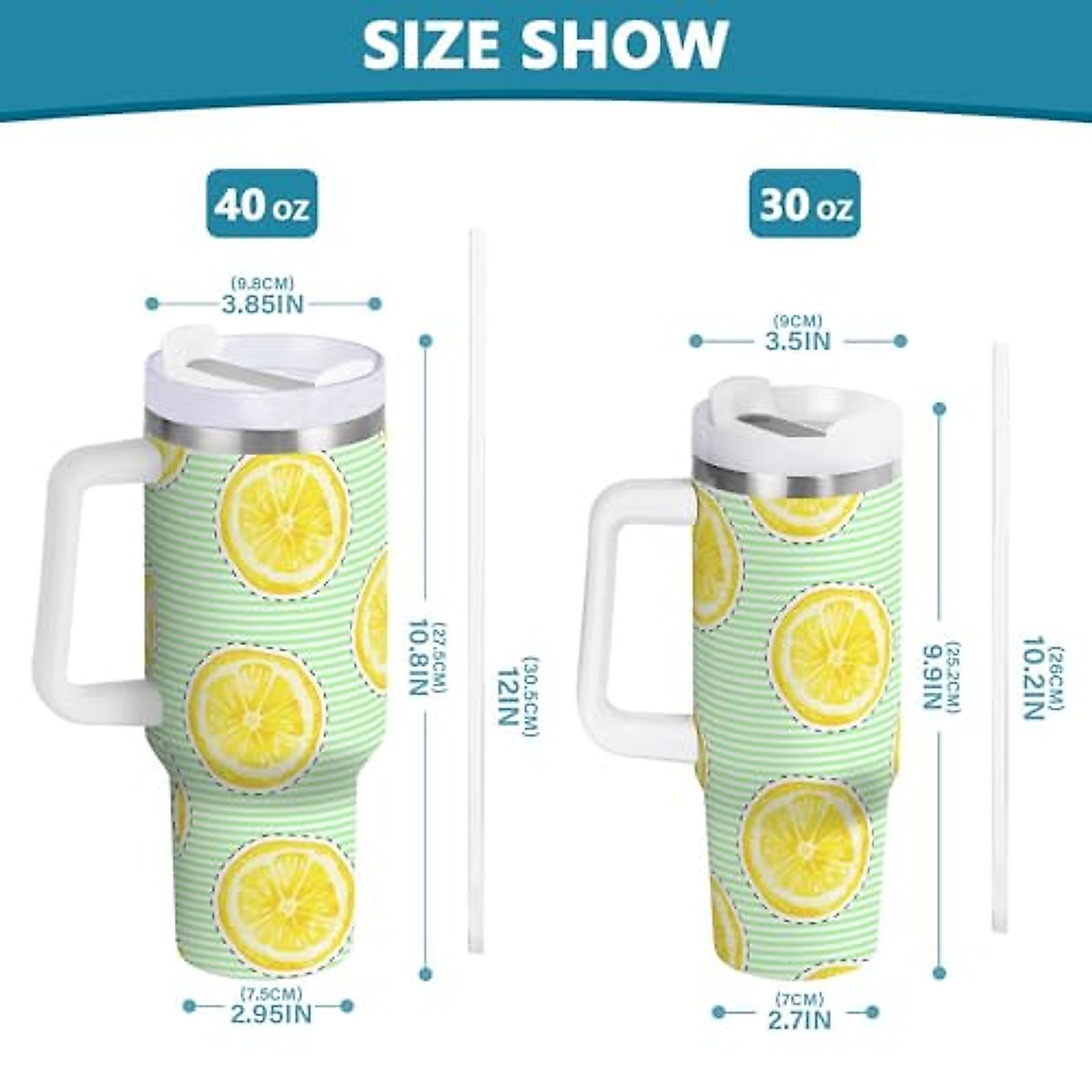 DIGTIA Stainless Steel Insulated Tumbler w/Handle & Straw, Lemons Yellow Double Wall Vacuum Travel Coffee Mug Cup w/Lid, Leak-Proof Sports Fruit Water Bottle,30oz