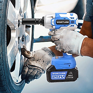 Worture Cordless Impact Wrench Kit - 1/2" Brushless Impact Gun w/Max Torque (320N.m) Power Impact Wrench w/ 4.0Ah Li-ion Battery 7 Sockets&Extension Bar for Home Improvement RV Car Repair