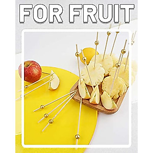 Gold Pearl Cocktail Picks, 200 Pcs Reusable Toothpicks for Appetizers, 4.7 Inch Handmade Bamboo Skewers for Party