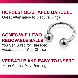 bodyjewellery 2pcs 18g Circular Barbell Ear Cartilage Eyebrow Horseshoe Lip Septum Nose Ring Tragus Helix Snake Bite 3mm Ball - 6mm