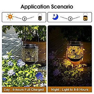 Solar Lanterns Lights Outdoor Hanging Lantern Garden Metal Waterproof LED Lantern Decor with bee Pattern Lights Solar Lamp Solar Lantern Table Lights for Desk Lawn Patio Pathway Landscape