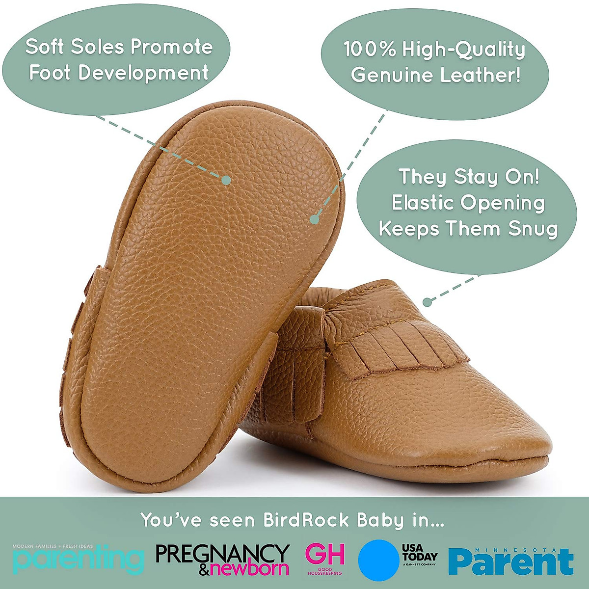 BirdRock Baby Moccasins - 30+ Styles for Boys & Girls! Every Pair Feeds a Child (US 5.5, Brown)