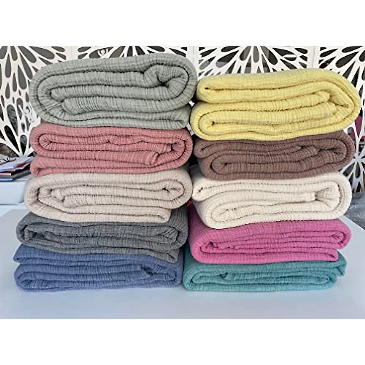 Muslin Blanket 100% Cotton, 4 Layers Bedspread, Soft Turkish Cotton Muslin Bed Cover, Reversible Coverlet, Ivory (King Size 95x102-230x260cm)