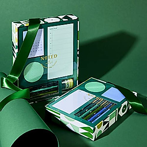 Noted by Post-it Printed Notes Gift Box, 5 Piece Set, Cool Colors, Includes Round Sticky Notes, Habit Tracker Sticky Notes, Weekly Sticky Notes, 3-Pack Pens, 3-Pack Washi Tape (NTD-Box-LGR)